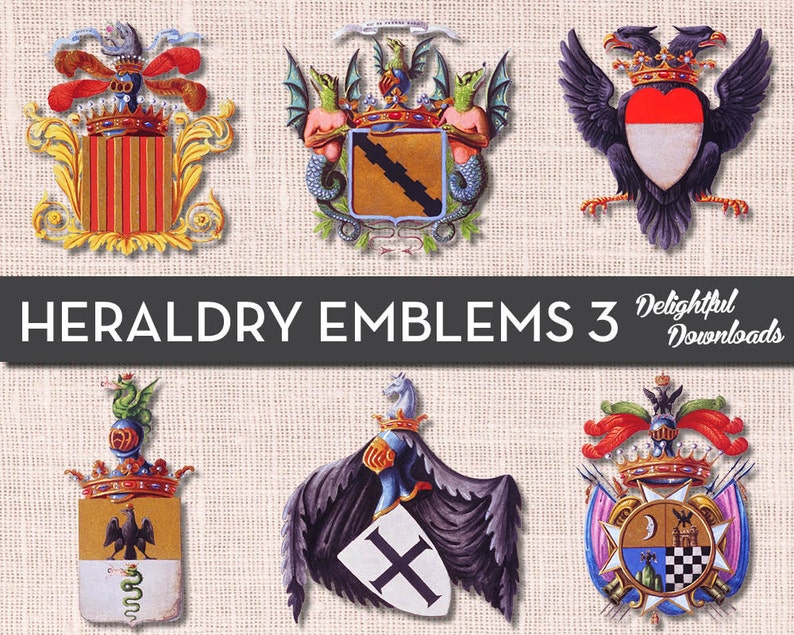 Heraldry Shields Emblems Clip Art VOL 3. Coat of Arms Clip Art. Knight ...