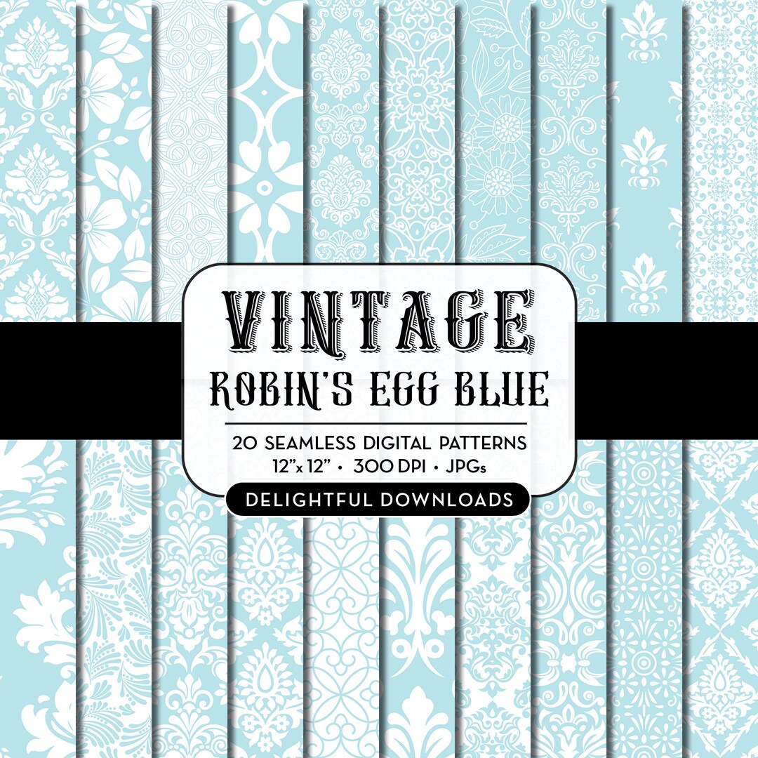 Robin's Egg Blue Floral Digital Paper, With 20 Seamless Pastel Teal ...