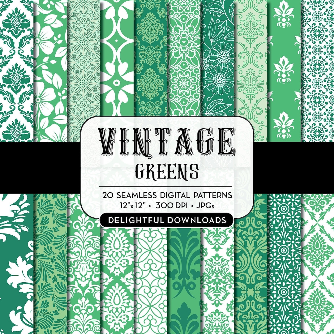 Green Floral Digital Paper, 20 Floral Damask Digital Papers for ...