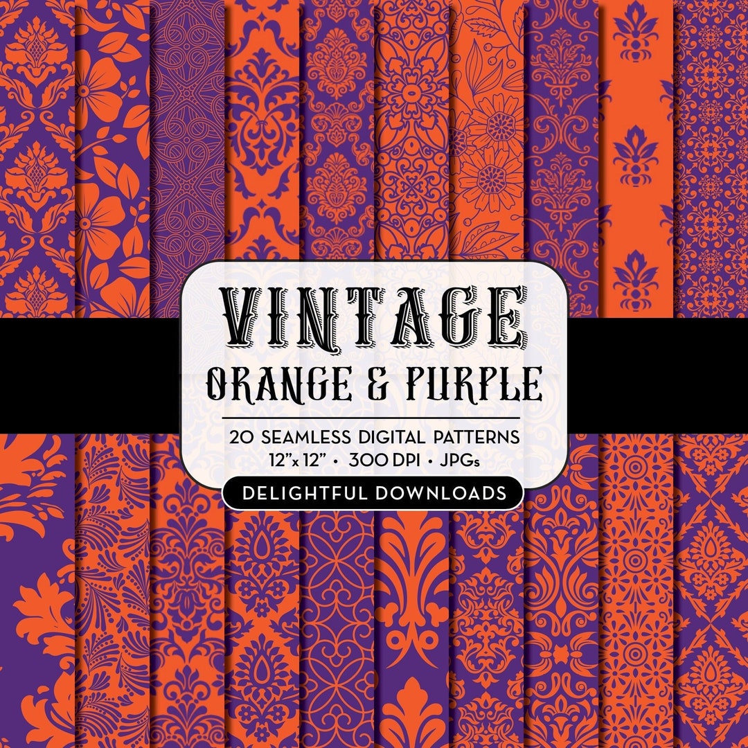 Orange and Purple Floral Digital Paper | 20 Purple and Orange Floral ...