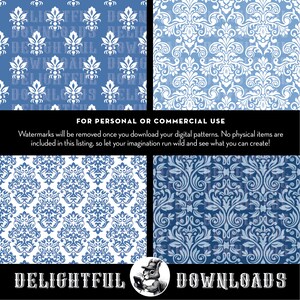 Blue Floral Digital Paper "20 VINTAGE Blues" With 20 Blue Floral Damask ...