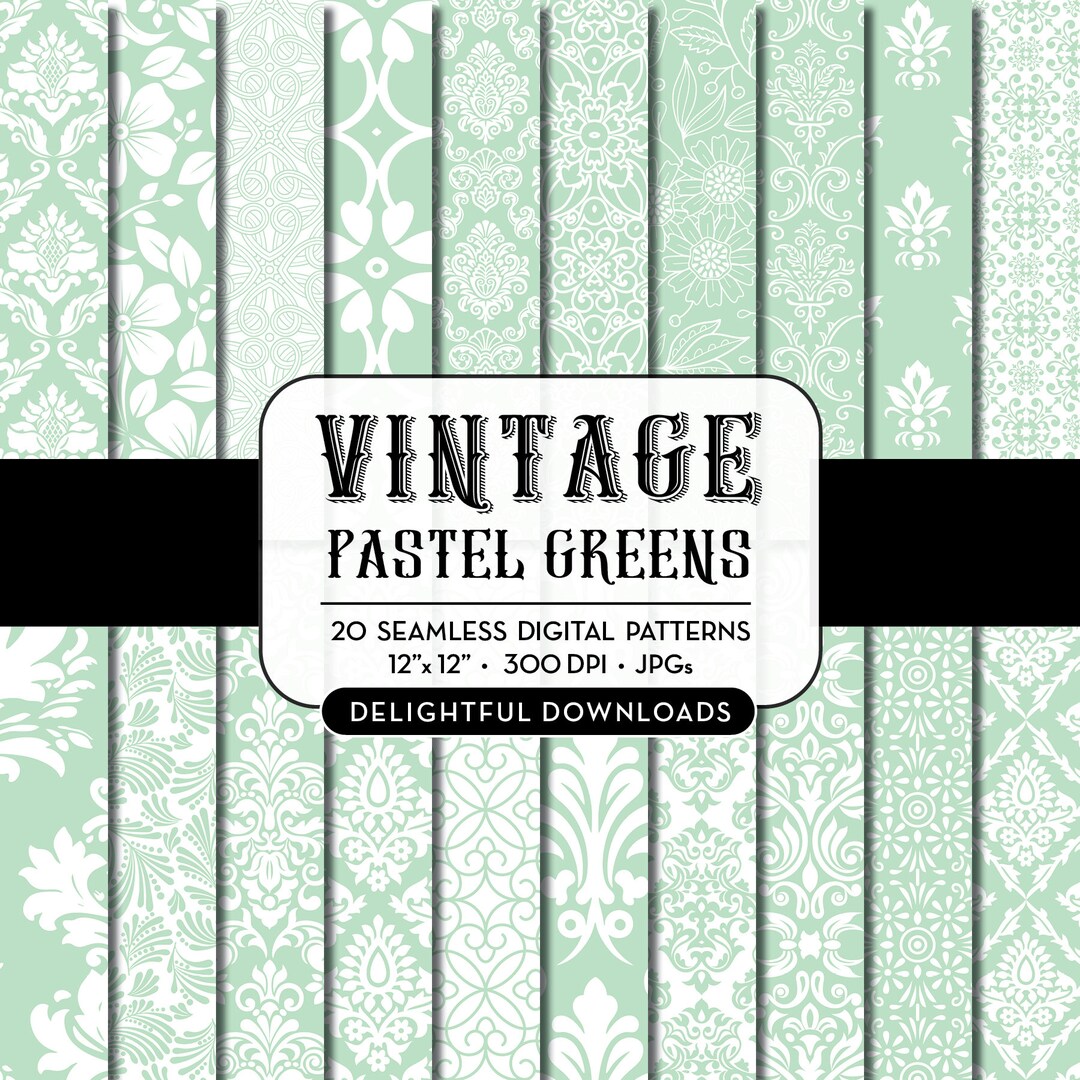 Green Floral Digital Paper, 20 Seamless Green Floral Damask Digital ...
