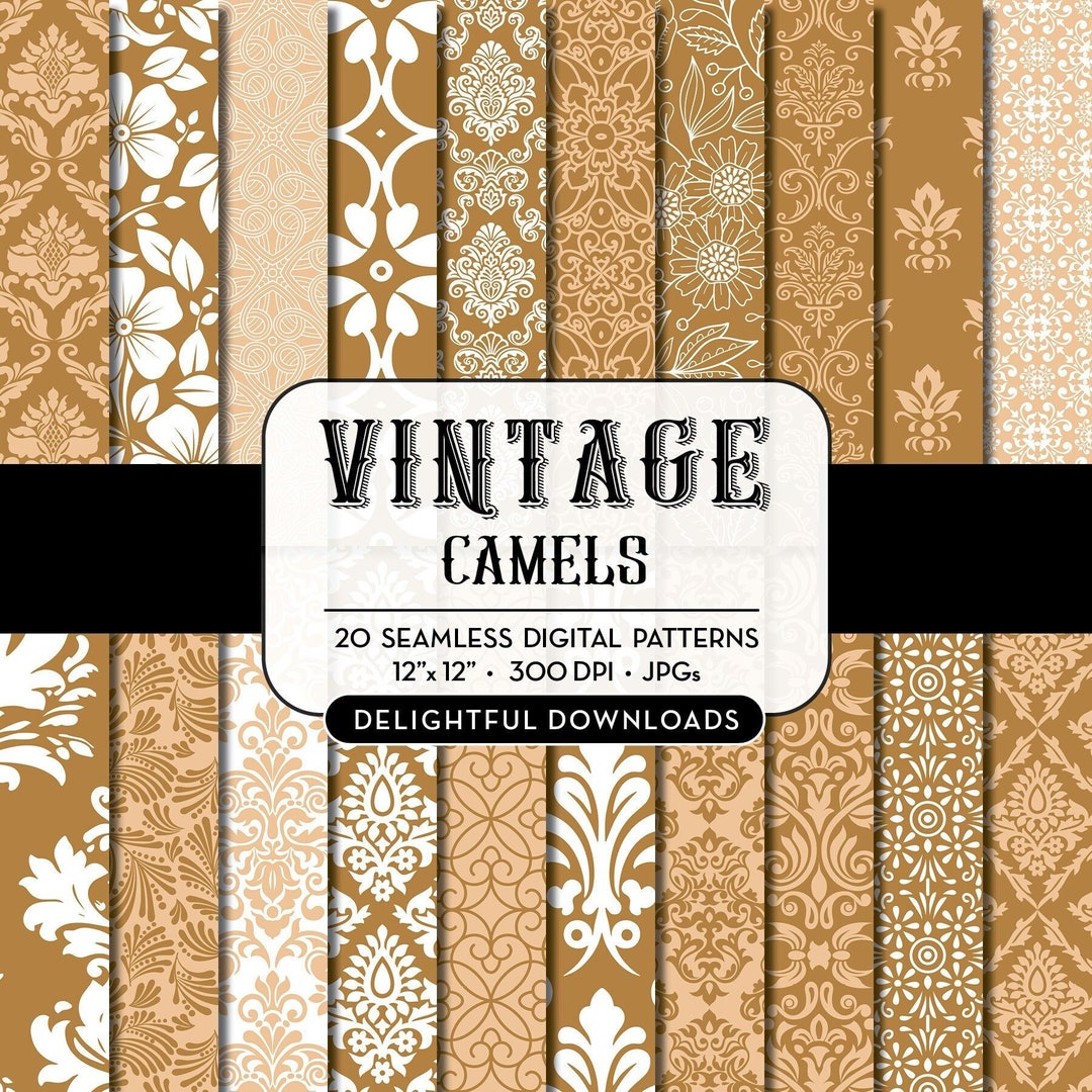 Tan Floral Digital Paper With 20 Tan and Camel Floral Damask Digital ...