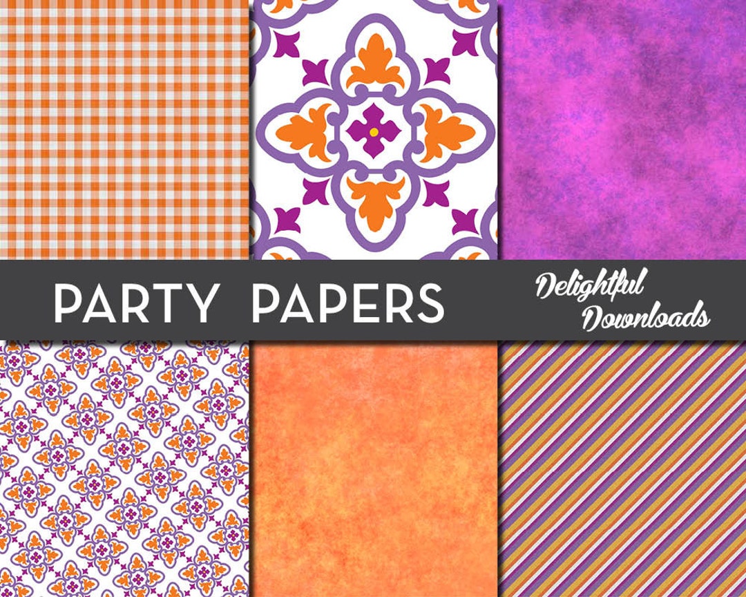 Digital Paper "party Papers" With Stripes and Patterns in Orange, Pink ...