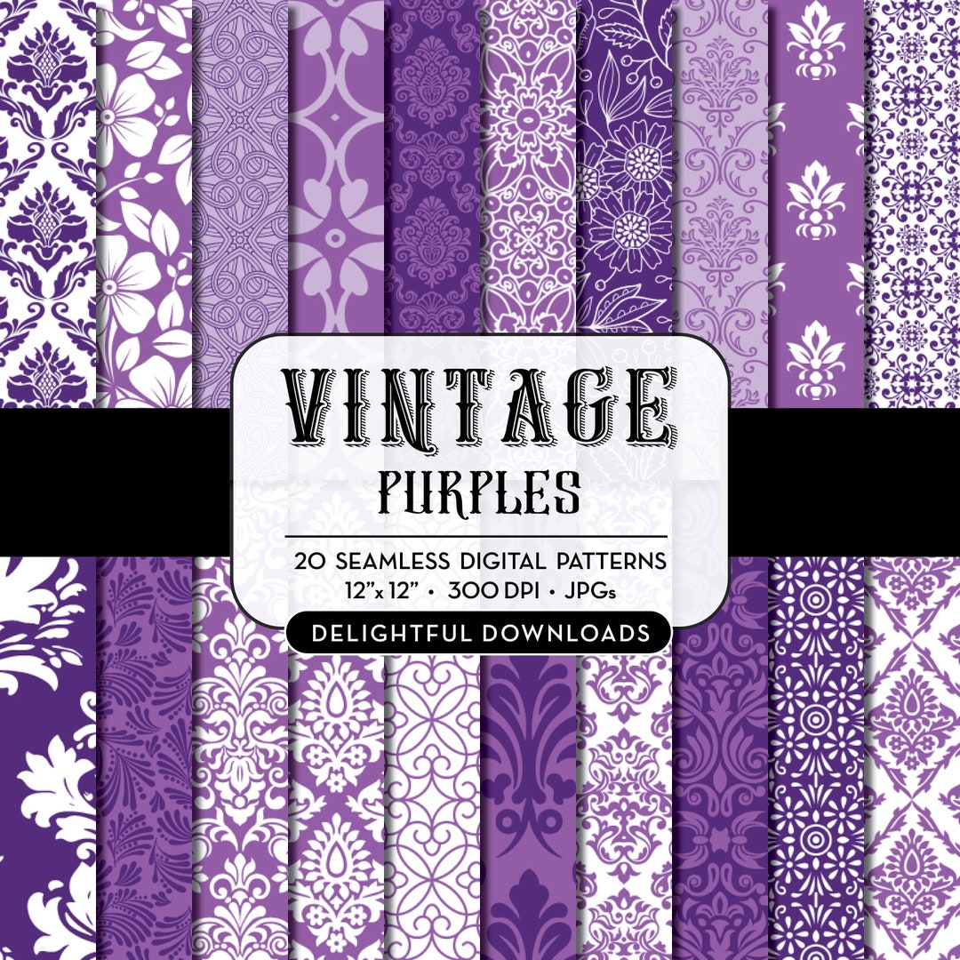 Purple Floral Digital Paper "20 VINTAGE Purples" With 20 Purple Floral ...