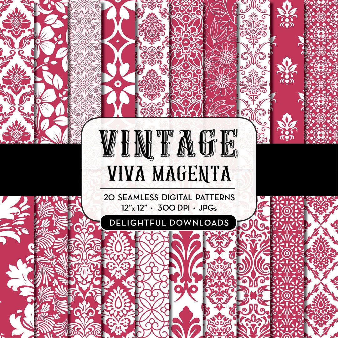 Viva Magenta Floral Digital Paper With 20 Magenta Floral Damask Digital ...