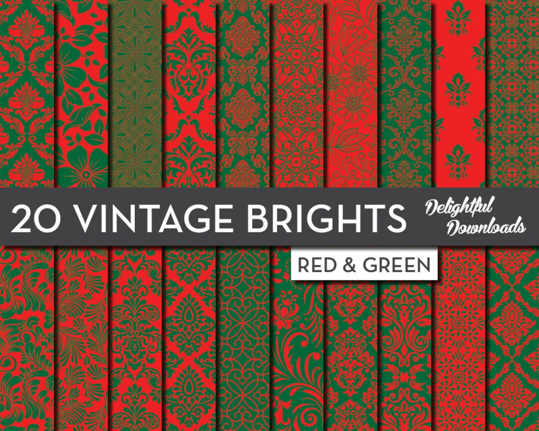 Red and Green Floral Digital Paper 20 VINTAGE BRIGHTS - Etsy