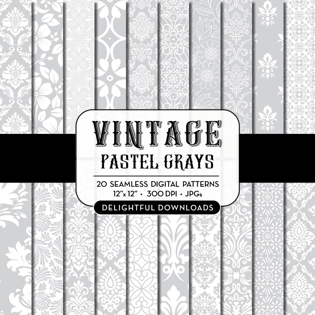 Gray Pastel Floral Digital Paper, 20 Seamless Light Gray Floral Damask ...