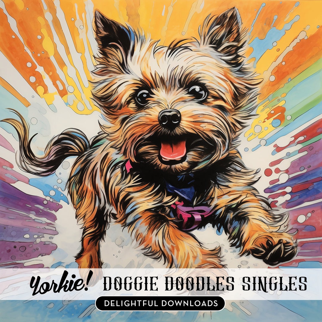 Single Yorkie Clip Art Image, Doggie Doodle Drawing of a Yorkshire ...
