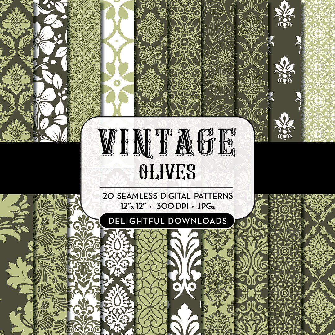 Olive Green Floral Digital Paper, 20 Seamless Olive Green Floral ...