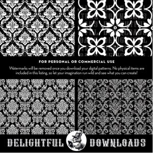 Vintage Black and White Digital Paper Set, Seamless Textures, Vintage ...