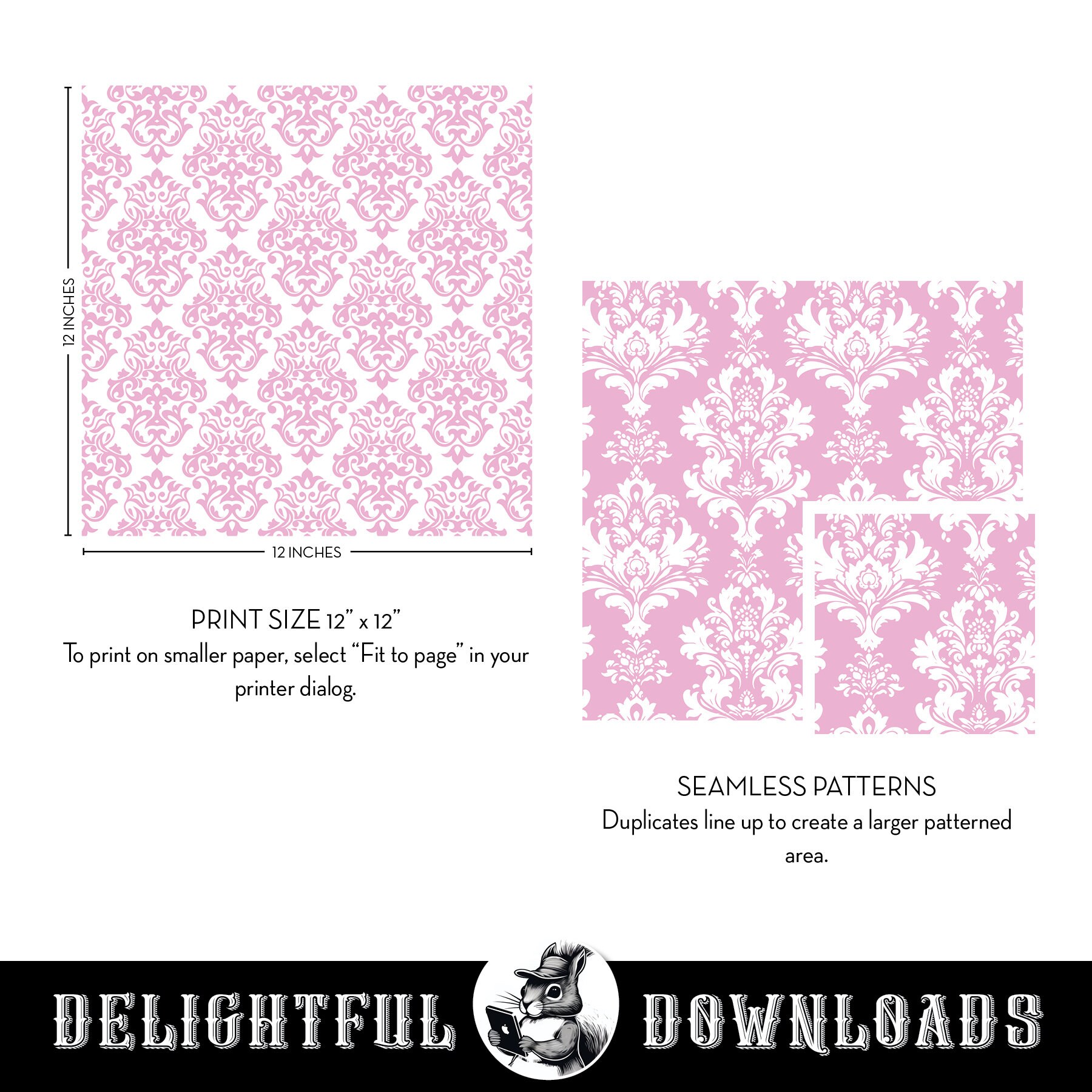 Pink Floral Digital Paper, 20 Seamless Pink Floral Damask Digital ...