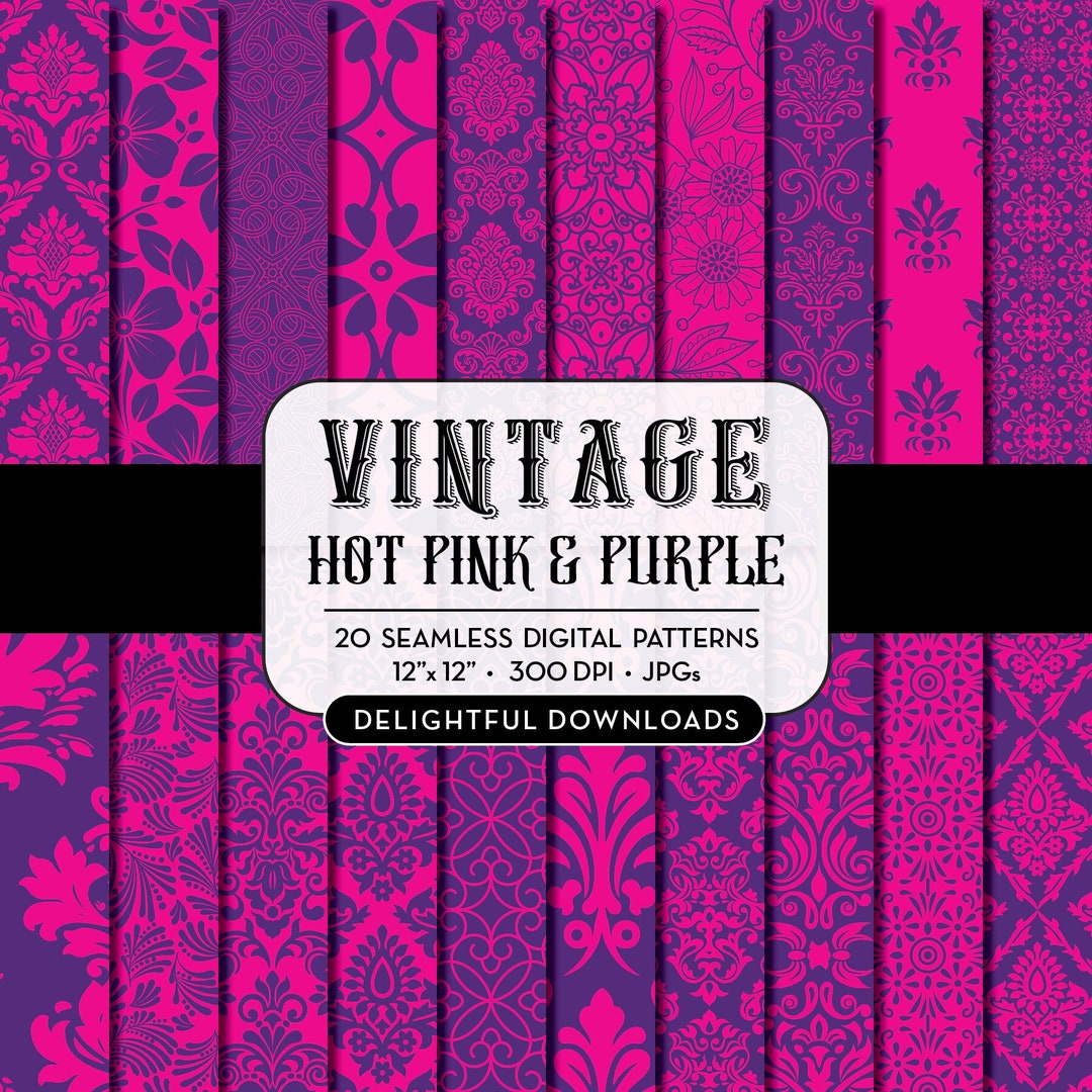 Purple Floral Digital Paper "20 VINTAGE BRIGHTS - Pink & Purple" 20 ...