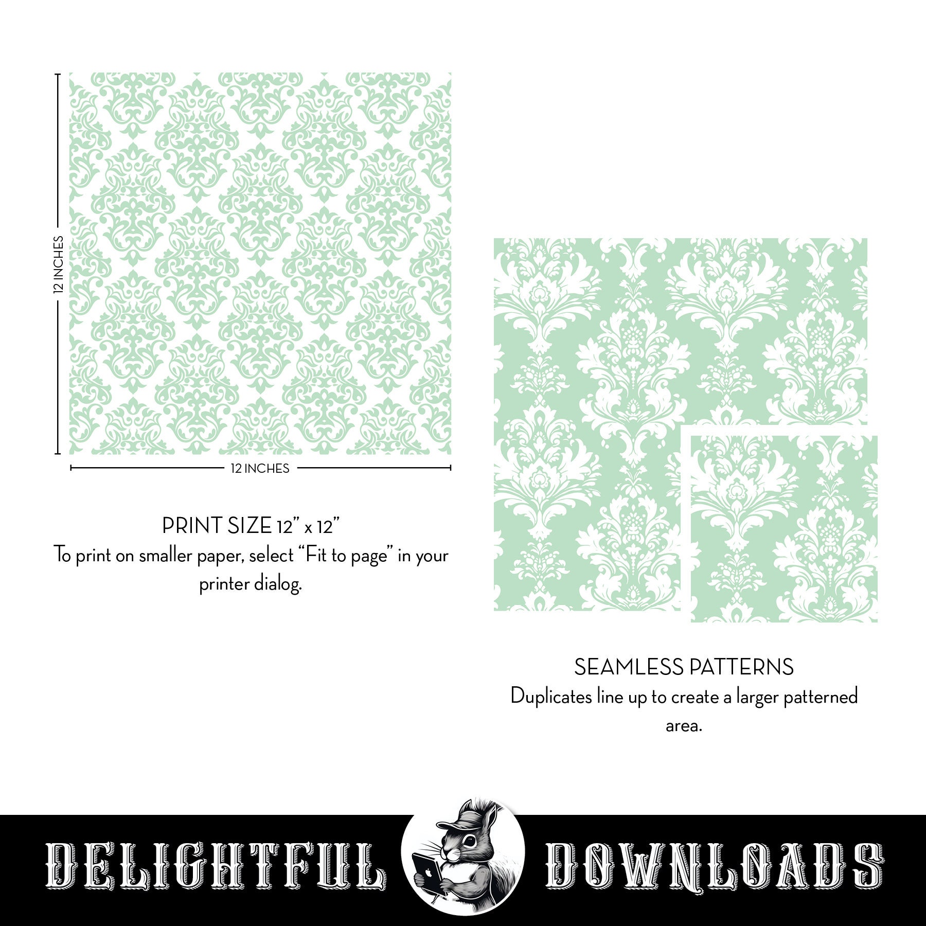 Green Floral Digital Paper 20 Seamless Green Floral Damask - Etsy