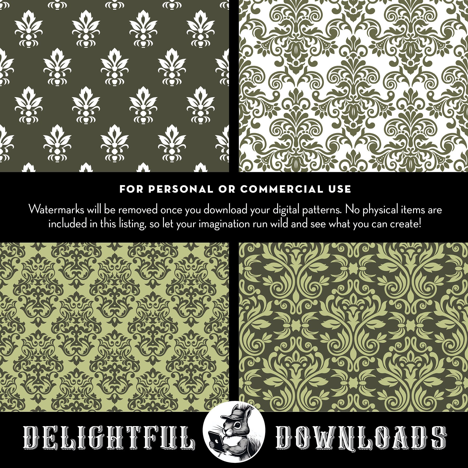 Olive Green Floral Digital Paper, 20 Seamless Olive Green Floral ...