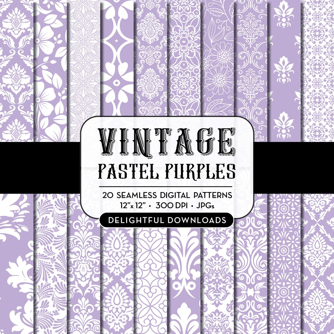 Purple Floral Digital Paper, 20 Seamless PNG Purple Floral Damask ...