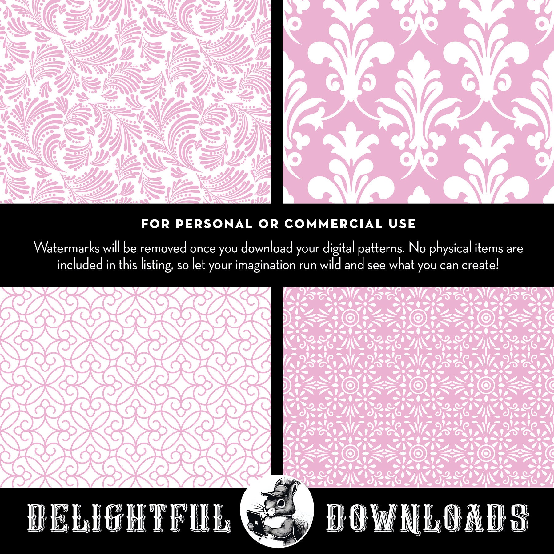 Pink Floral Digital Paper, 20 Seamless Pink Floral Damask Digital ...