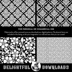 Vintage Black and White Digital Paper Set, Seamless Textures, Vintage ...