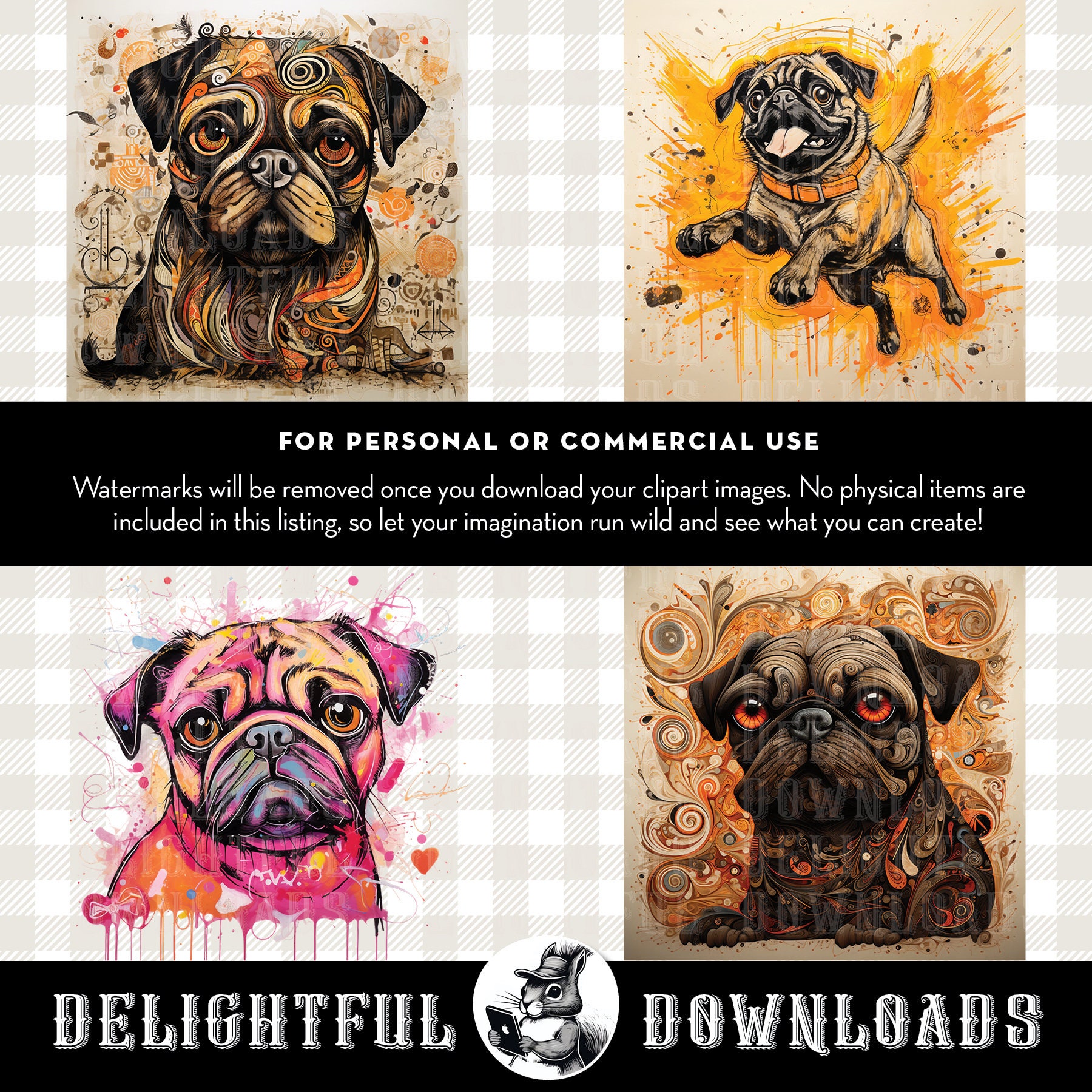 Pug Clipart Cute Dog Clipart Digital Download Pug Bundle PNG Pug ...