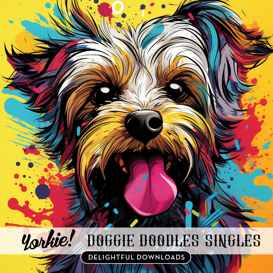Single Yorkie Clip Art Image, Doggie Doodle Drawing of a Yorkshire ...