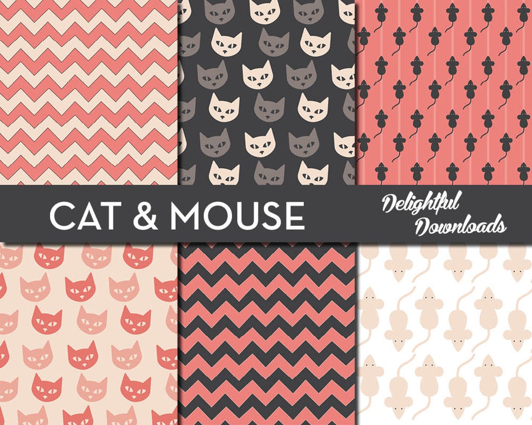 Cat and Mouse Digital Paper "cat AND Mouse" and Chevron Designs in ...