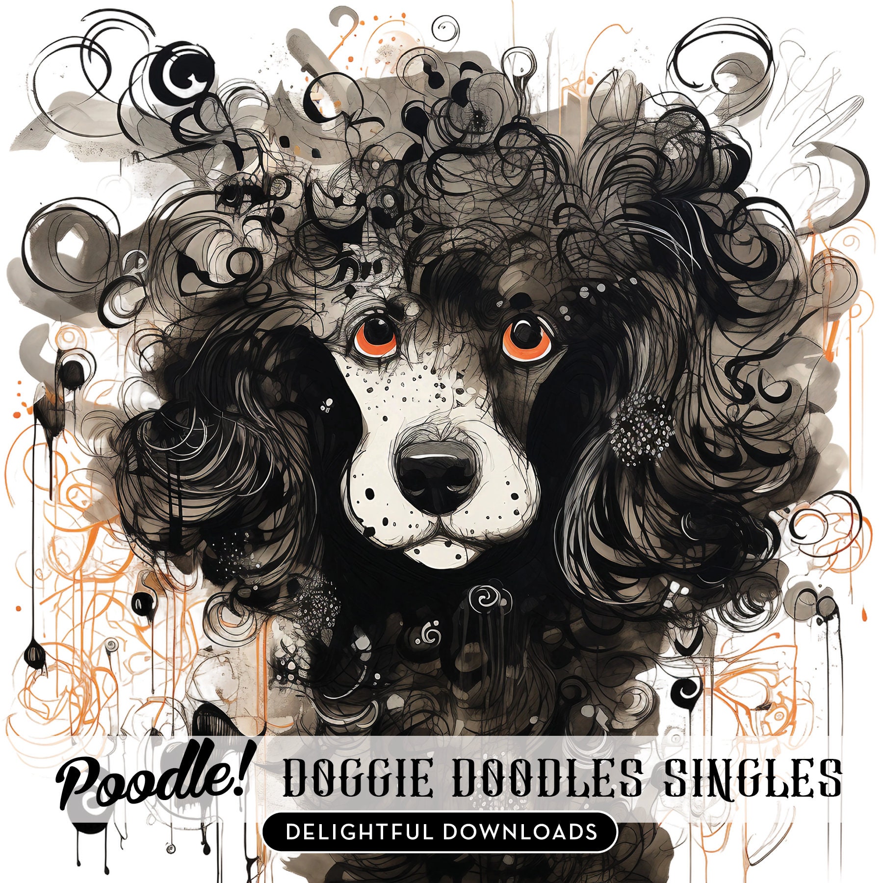 Single Poodle Clip Art Image Doggie Doodle Drawing of a - Etsy