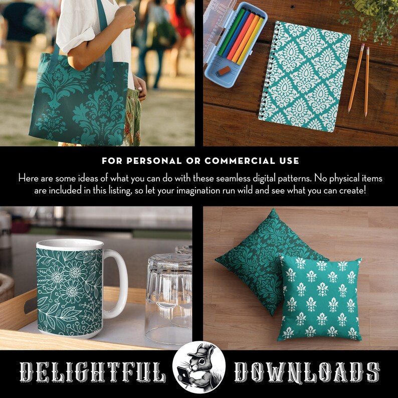 Teal Blue Green Floral Digital Paper "20 VINTAGE Teals" With 20 Teal ...