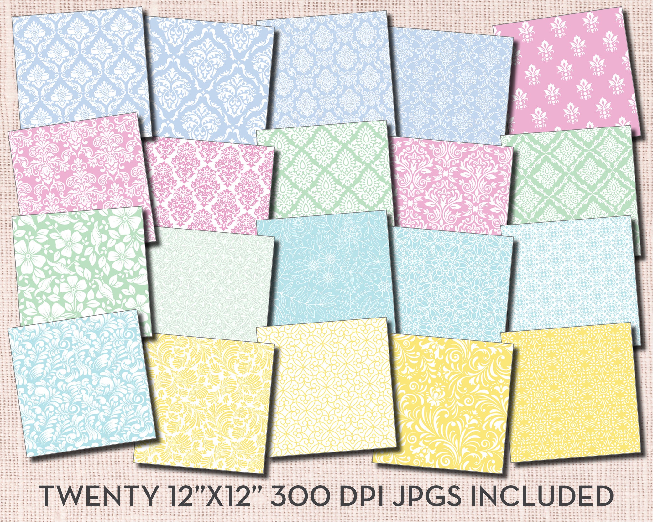 Pastel Floral Digital Paper "20 VINTAGE PASTELS SAMPLER 2" With 20 ...