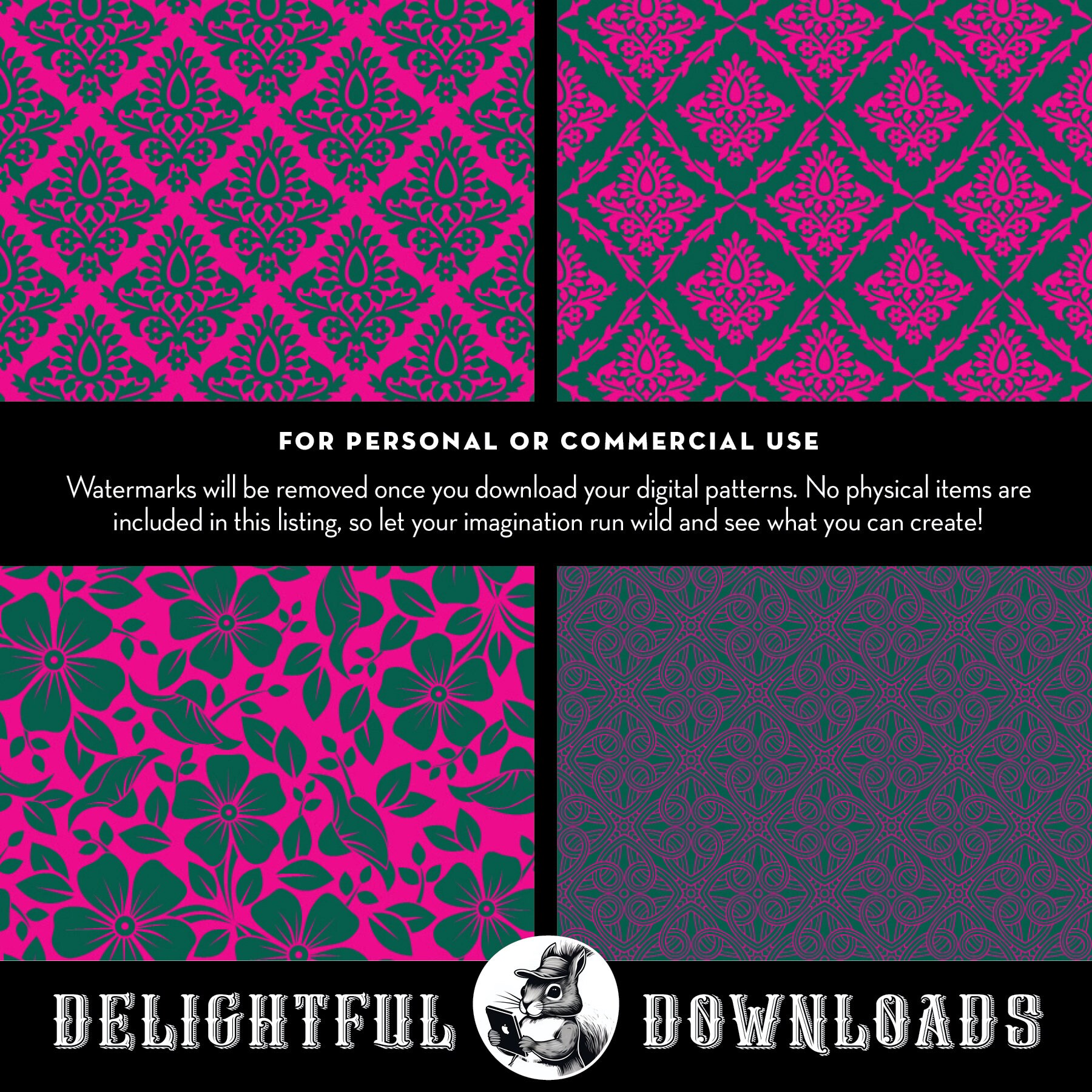 Pink and Green Floral Digital Paper "20 VINTAGE BRIGHTS - Pink & Green ...