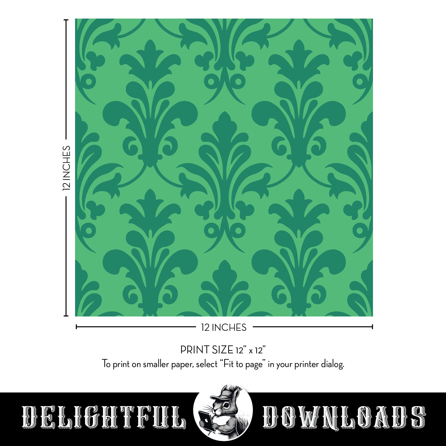 Green Floral Digital Paper, 20 Floral Damask Digital Papers for ...