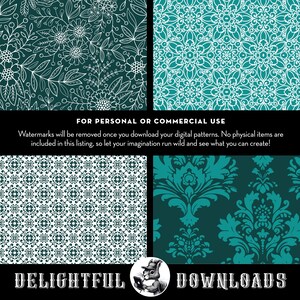 Teal Blue Green Floral Digital Paper 20 VINTAGE Teals With 20 Teal Blue ...