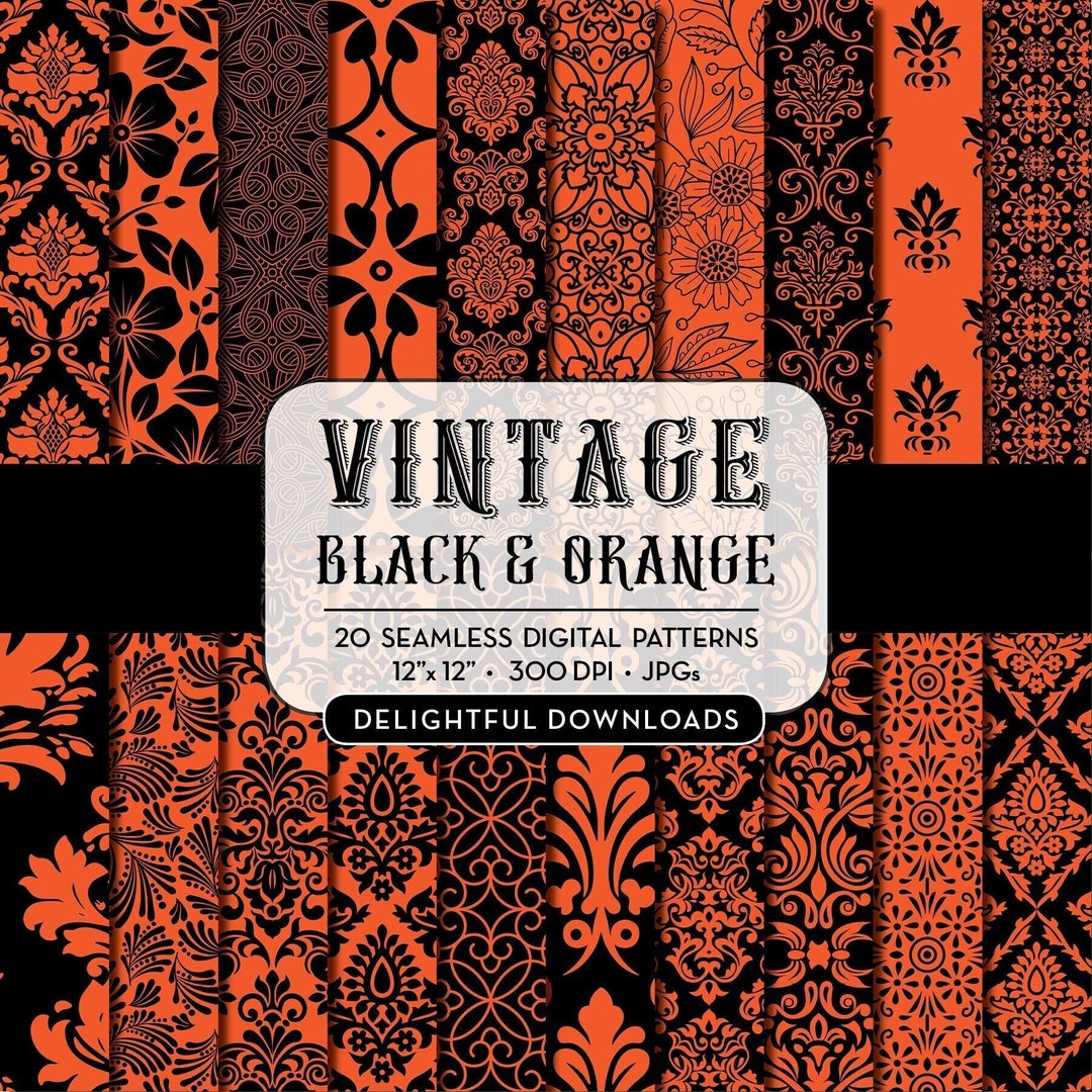 Vintage Black and Orange Digital Paper, Seamless Textures, Vintage ...