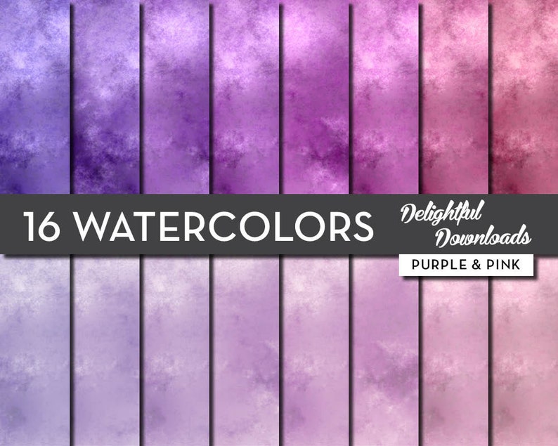 Pink and Purple Watercolor Digital Paper "16 WATERCOLORS - Pink ...
