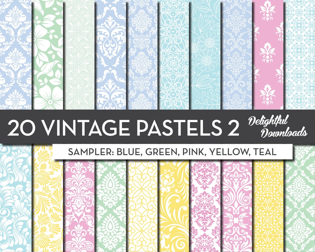 Pastel Floral Digital Paper "20 VINTAGE PASTELS SAMPLER 2" With 20 ...