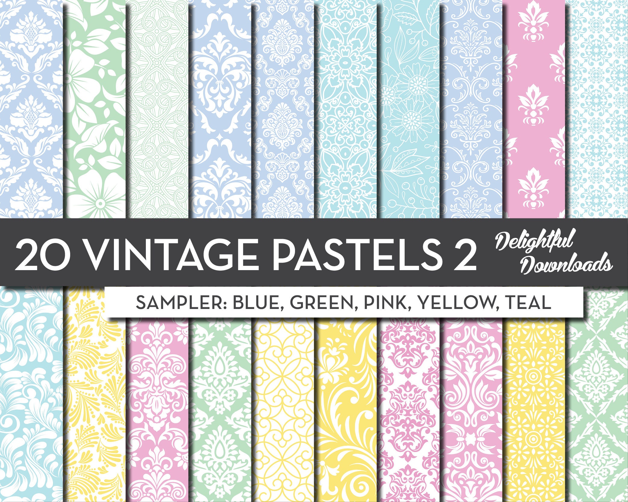Pastel Floral Digital Paper "20 VINTAGE PASTELS SAMPLER 2" With 20 ...