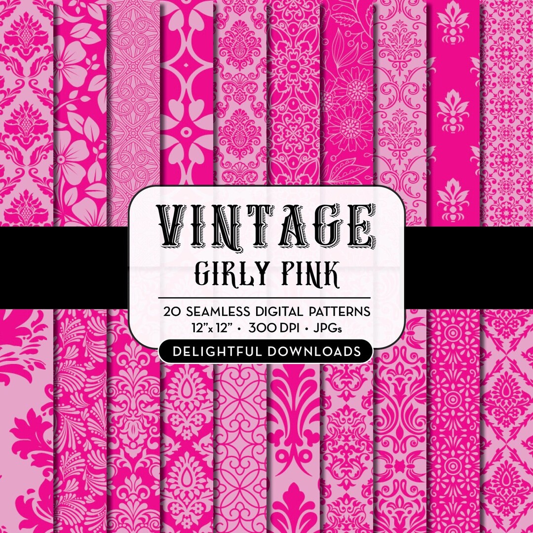 Vintage Girly Pink Digital Paper Pack, Commercial Use Scrapbook ...