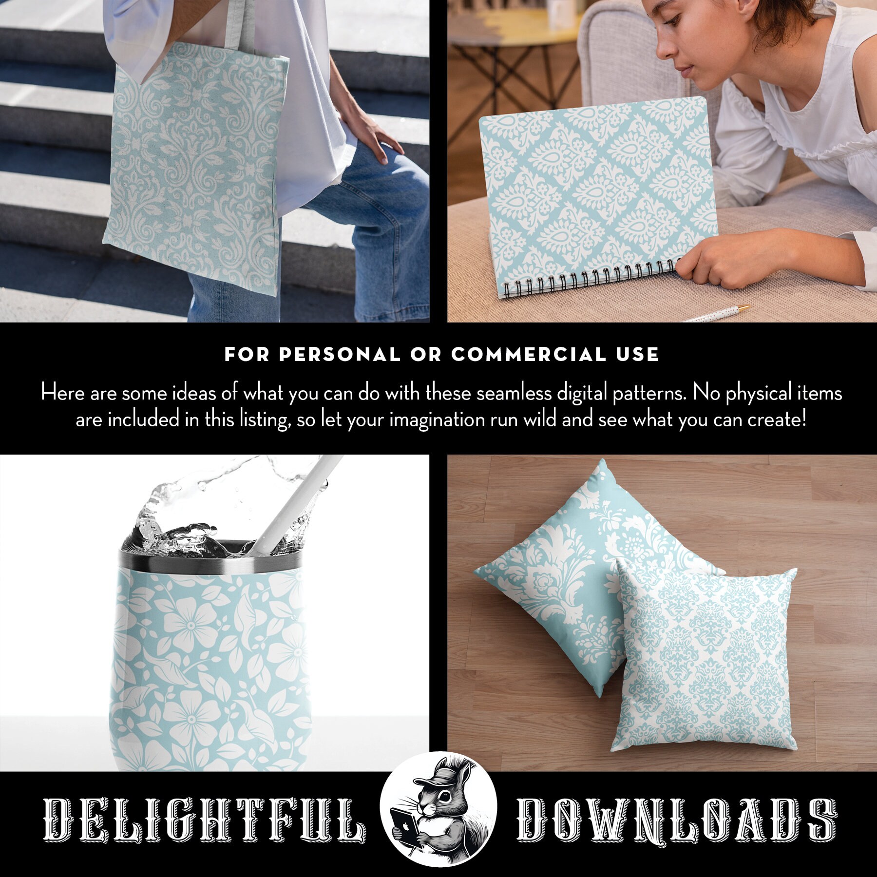 Robin's Egg Blue Floral Digital Paper, With 20 Seamless Pastel Teal ...