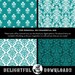 Teal Blue Green Floral Digital Paper "20 VINTAGE Teals" With 20 Teal ...