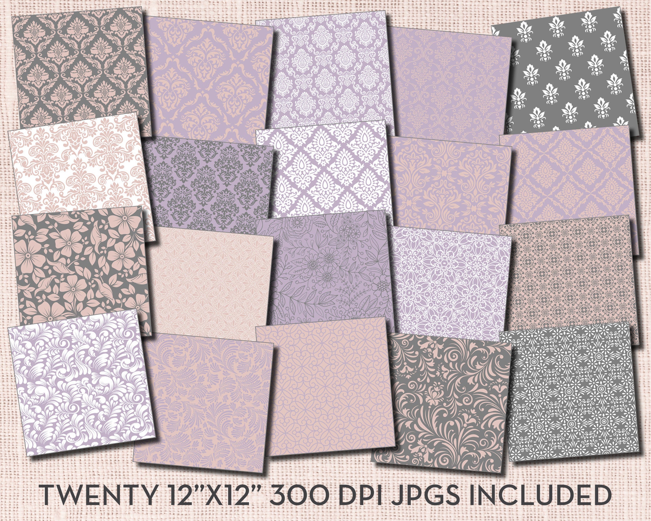 Blush Floral Digital Paper 20 VINTAGE Trios With 20 Blush Gray Lavender ...