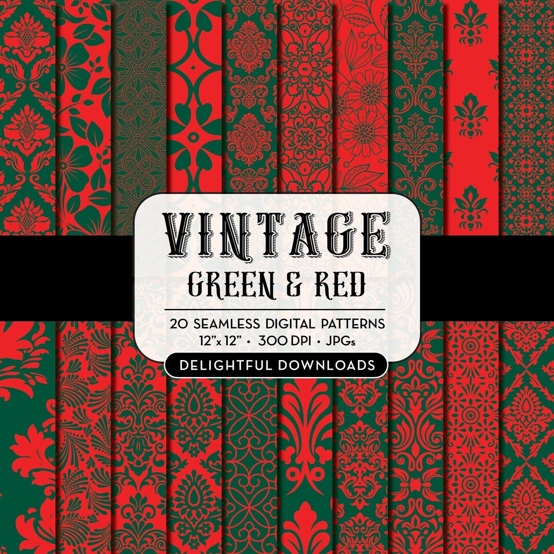 Red and Green Floral Digital Paper, 20 Green and Red Floral Digital ...