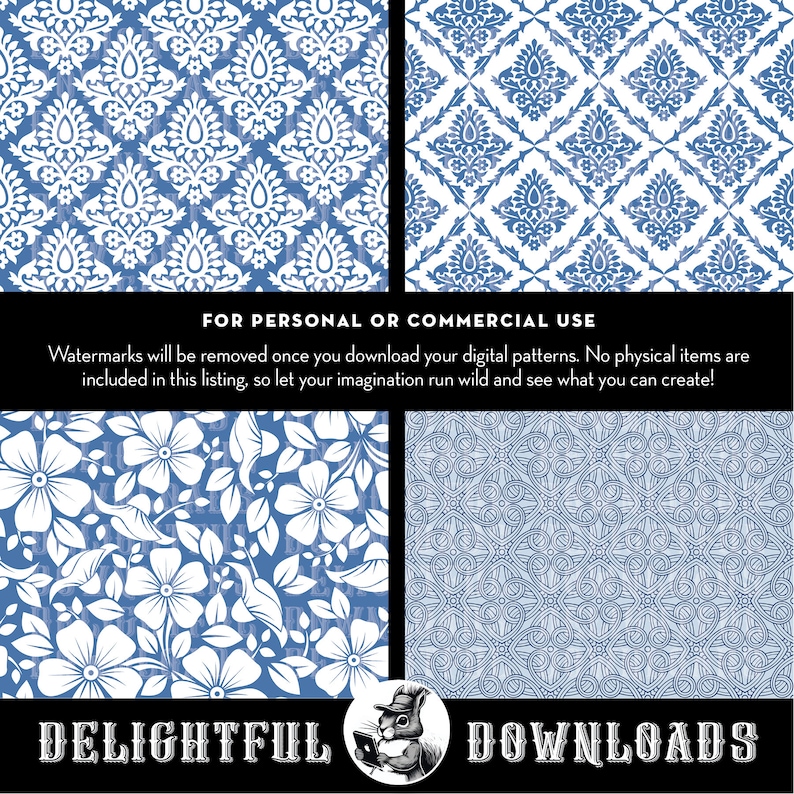Blue Floral Digital Paper "20 VINTAGE Blues" With 20 Blue Floral Damask ...
