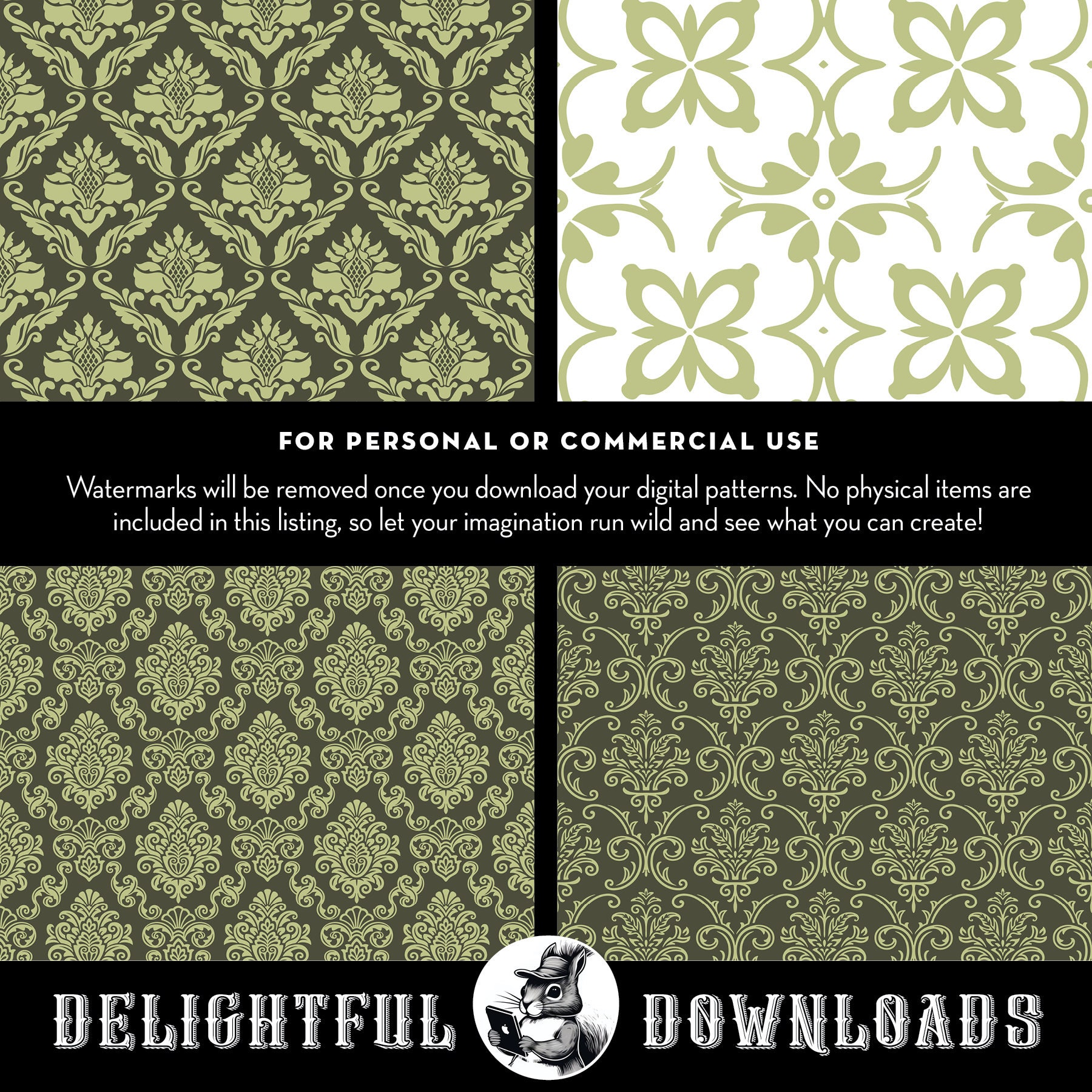Olive Green Floral Digital Paper, 20 Seamless Olive Green Floral ...