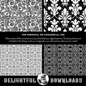 Vintage Black and White Digital Paper Set, Seamless Textures, Vintage ...