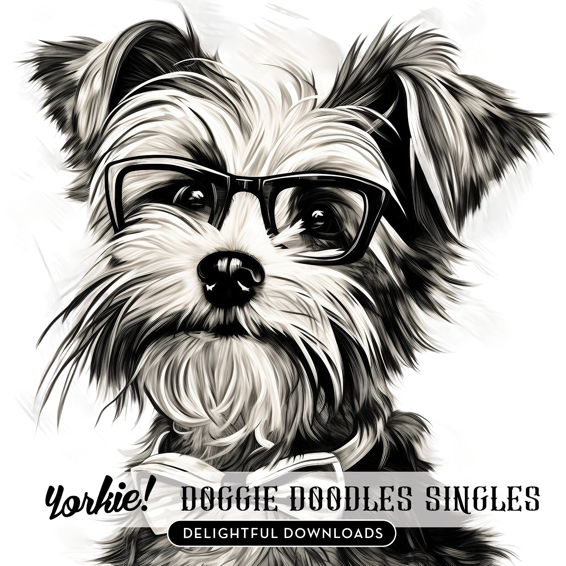 Single Yorkie Clip Art Image, Doggie Doodle Drawing of a Yorkshire ...