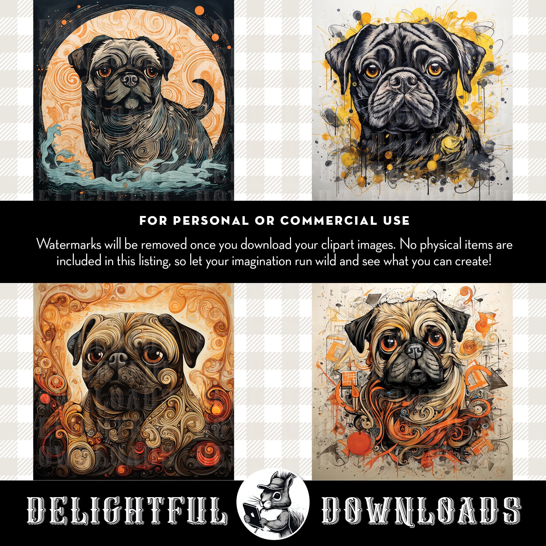 Pug Clipart Cute Dog Clipart Digital Download Pug Bundle PNG Pug ...