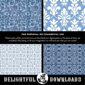 Blue Floral Digital Paper "20 VINTAGE Blues" With 20 Blue Floral Damask ...