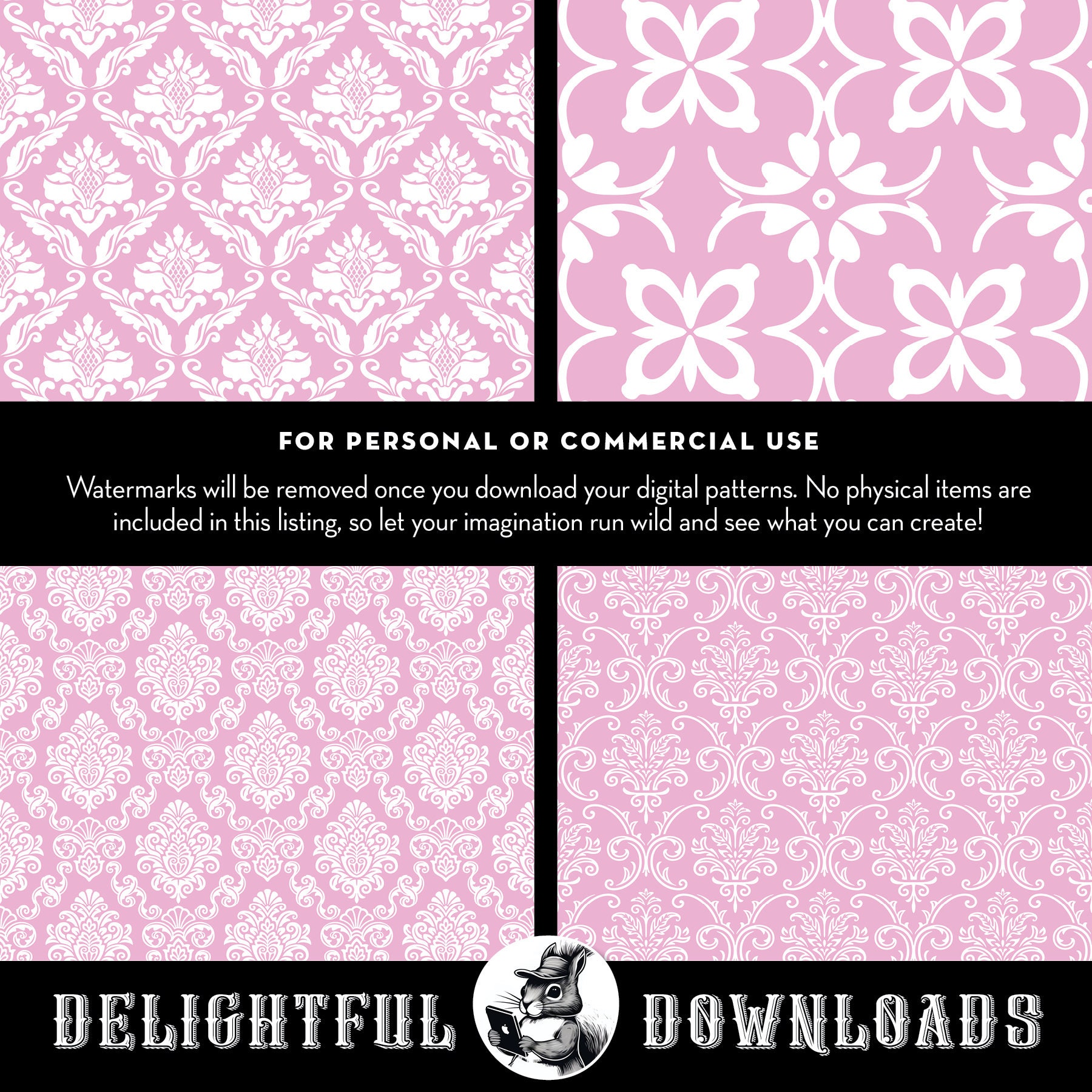 Pink Floral Digital Paper, 20 Seamless Pink Floral Damask Digital ...