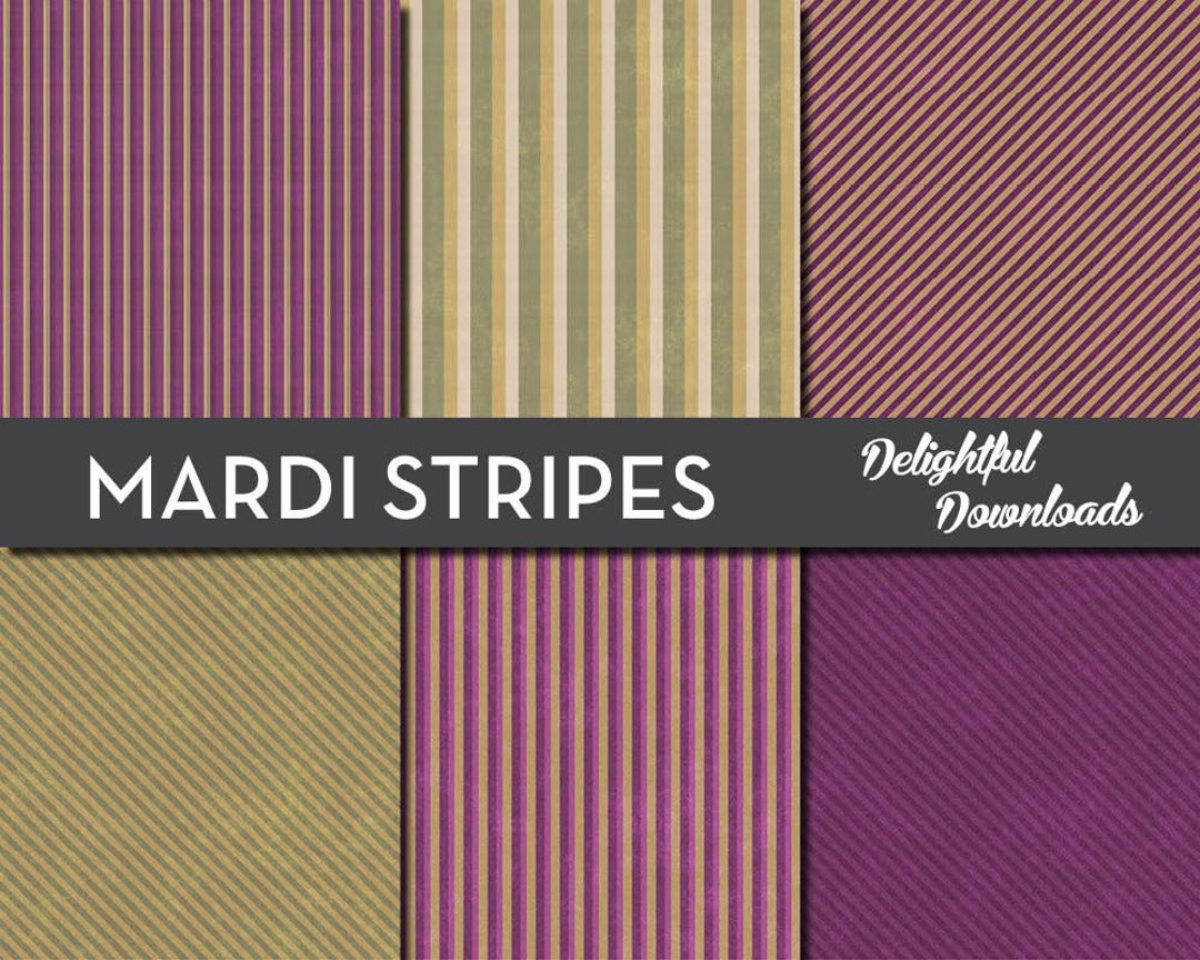 Mardi Gras Digital Paper "mardi Stripes" With Lightly Distressed ...