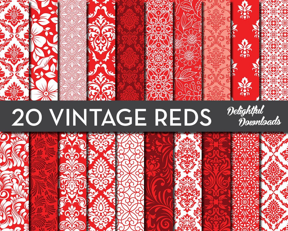 Red Floral Digital Paper 20 VINTAGE REDS with 20 | Etsy
