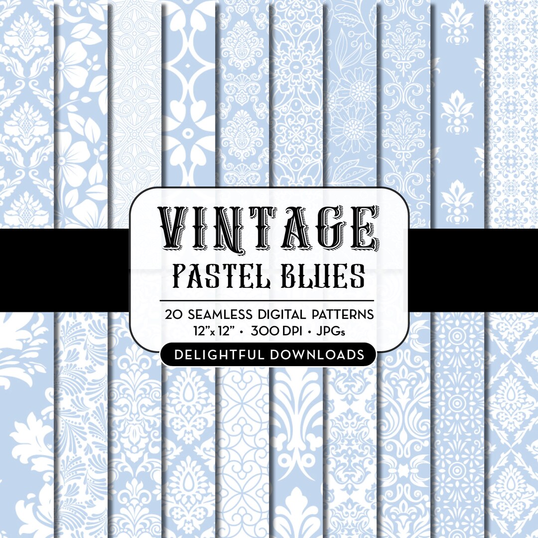 Blue Floral Digital Paper "20 VINTAGE PASTEL Blues" With 20 Blue Floral ...